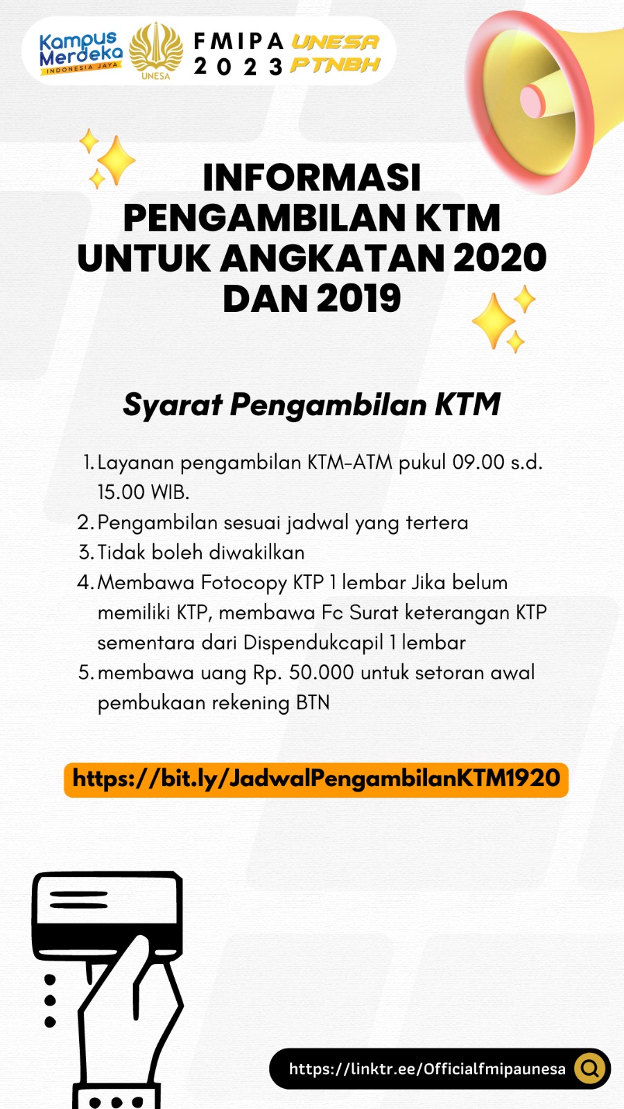Pengambilan KTM Bagi Mahasiswa Angkatan 2020 dan 2019 – Fakultas ...