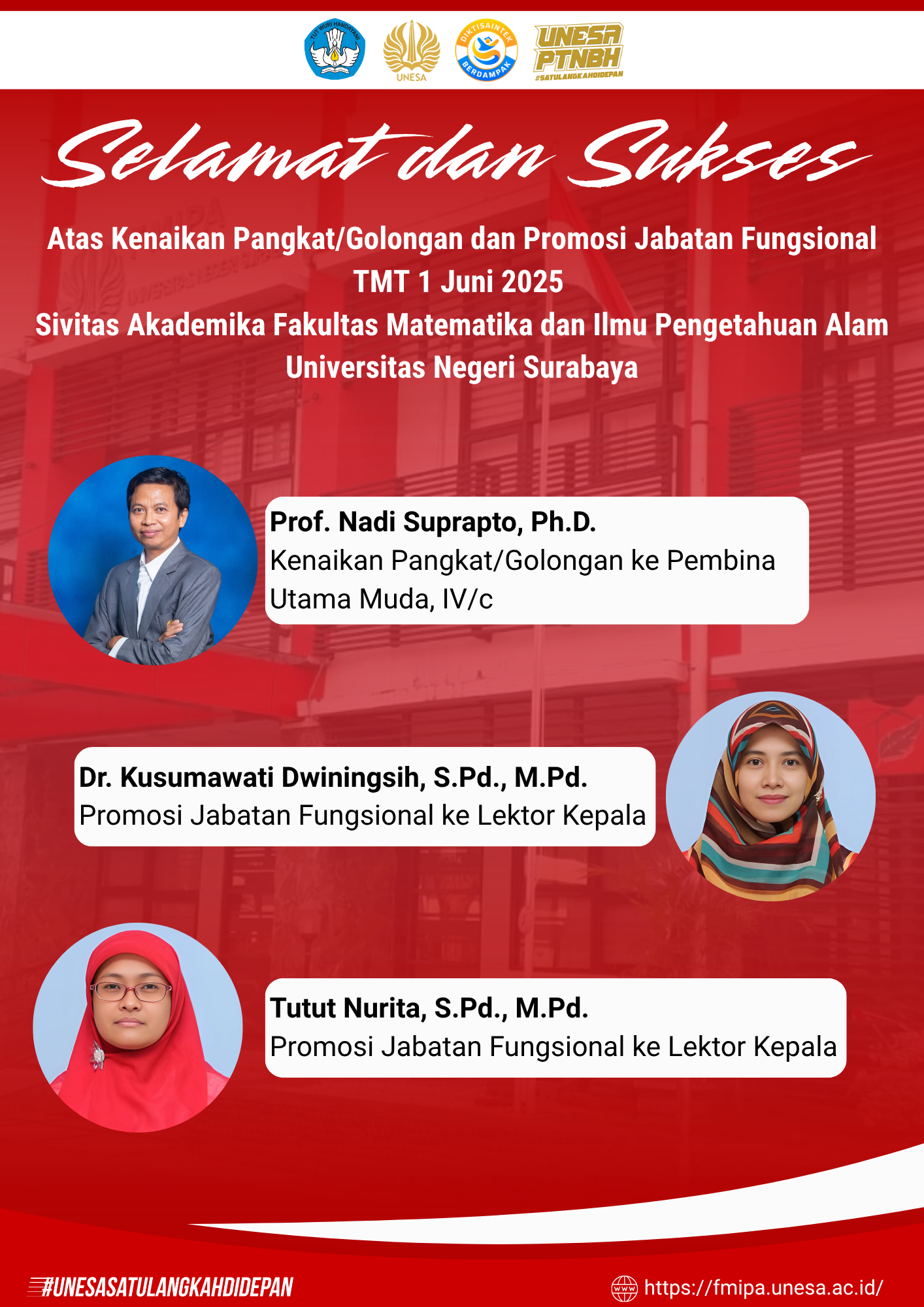 Selamat dan Sukses atas Kenaikan Pangkat/Golongan dan Promosi Jabatan Fungsional Dosen FMIPA ...